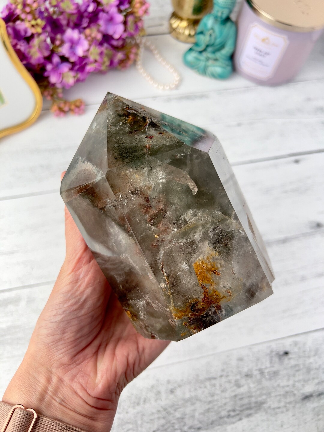 Amazing 3 LB, 8 Oz Garden Quartz lodolite Crystal Tower Point Scenic ...