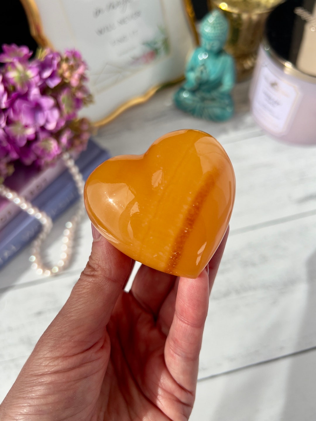 Juicy Orange Calcite Crystal Heart From Mexico Hand Carved Orange ...