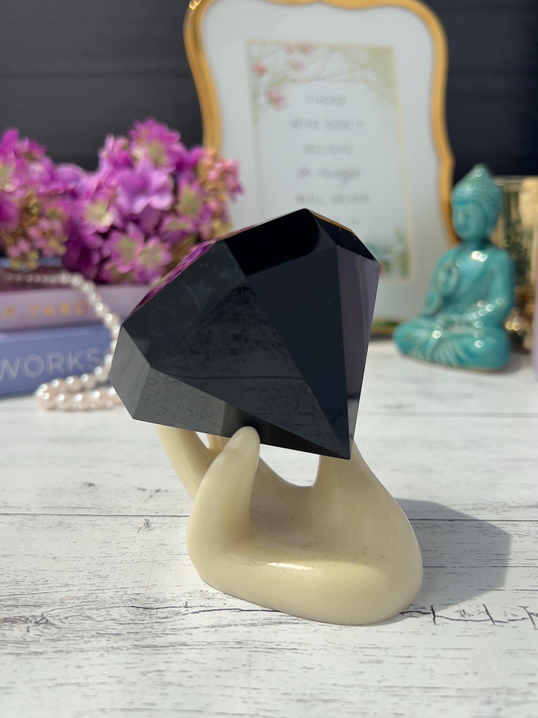 Obsidian Crystal Diamond Carving | Diamond Shaped Crystal Carving ...
