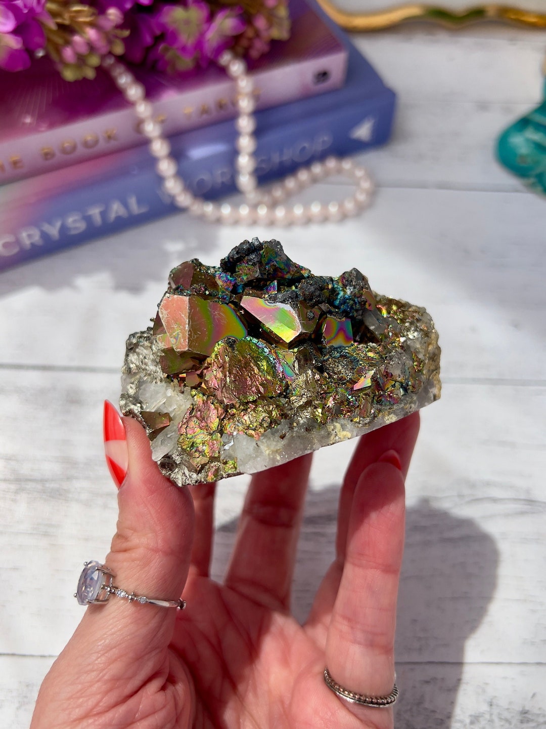 All Natural Rainbow Pyrite and Clear Quartz Cluster Specimen ...