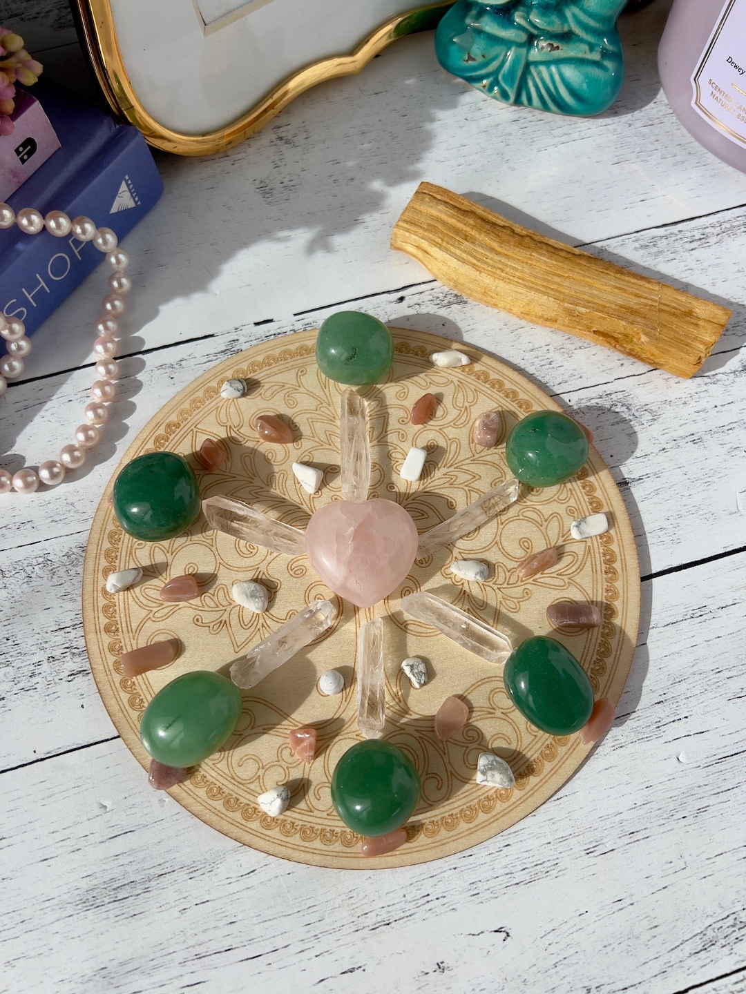 6-in Love and Romance Crystal Grid Set Flower of Life Grid Palo Santo ...