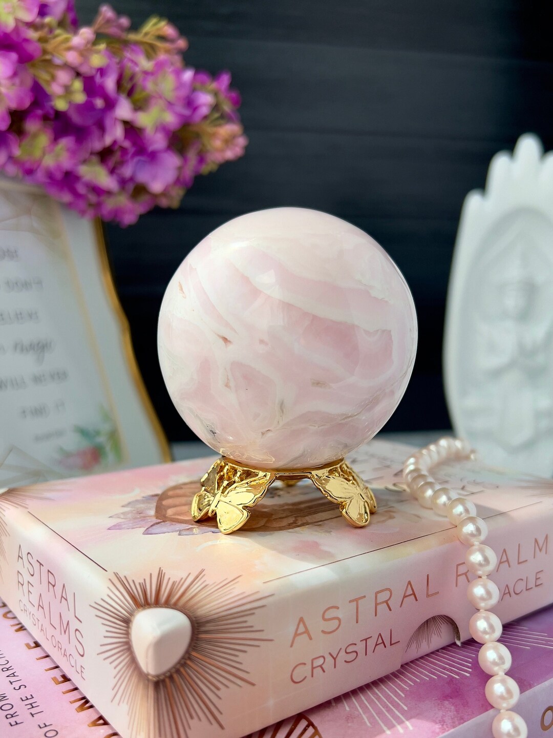 Pink Mangano Calcite Sphere From Peru | Hand Carved UV Reactive ...