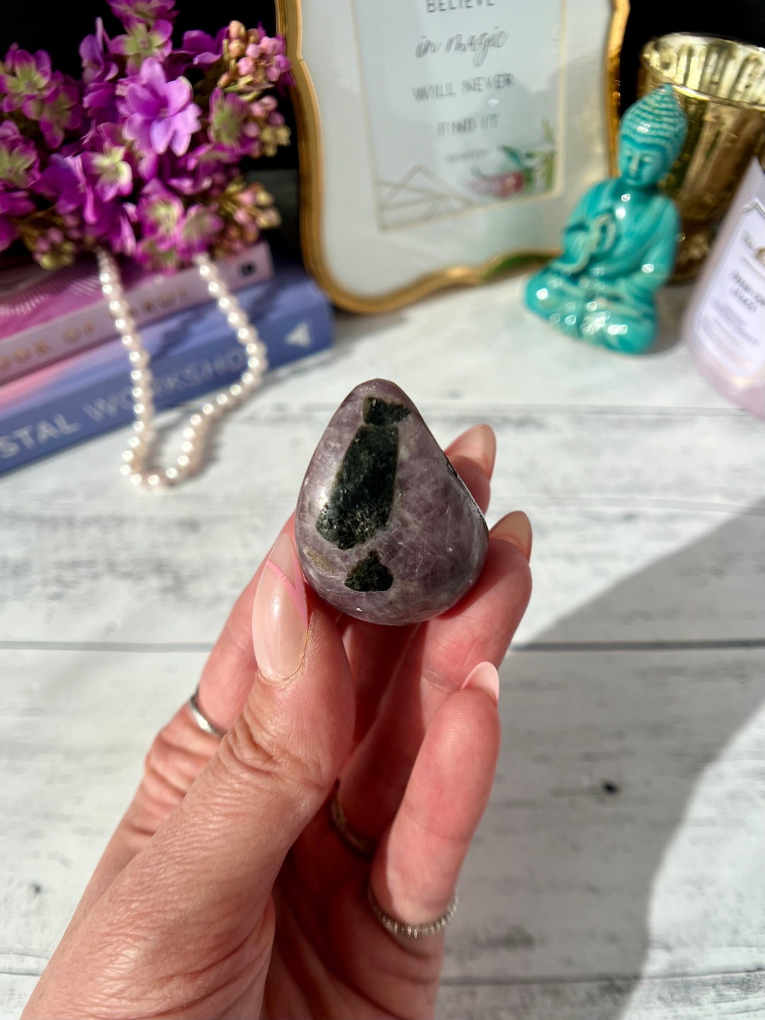 Rare Violet Anhydrite Tumble With Peach Calcite and Mica | Purple ...