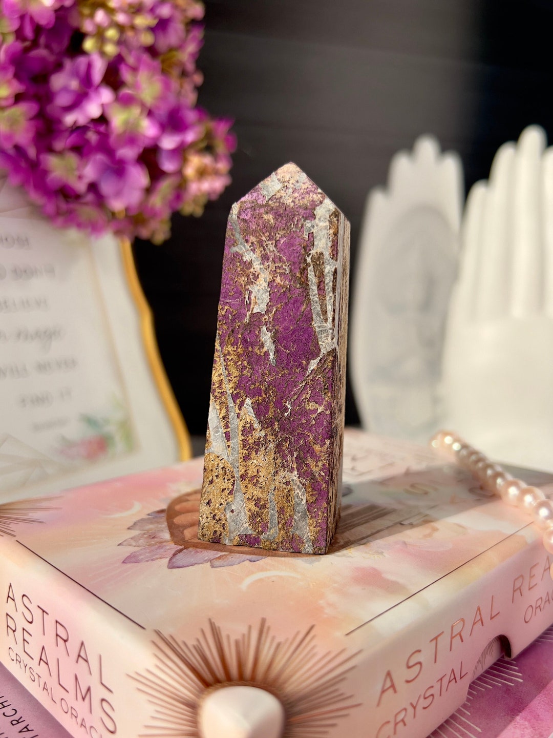 Flashy Purpurite Tower From Namibia | Raw Heterosite With Flash | Home ...