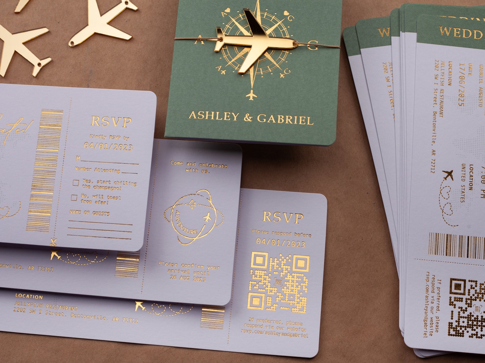 Wedding Passport: Boarding Pass, Sage Green & Gold Foil, Destination ...