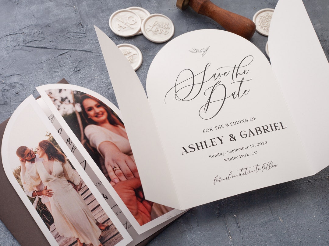 Gatefold Announcement Card: Arch Photo Save the Date, Folded Picture ...