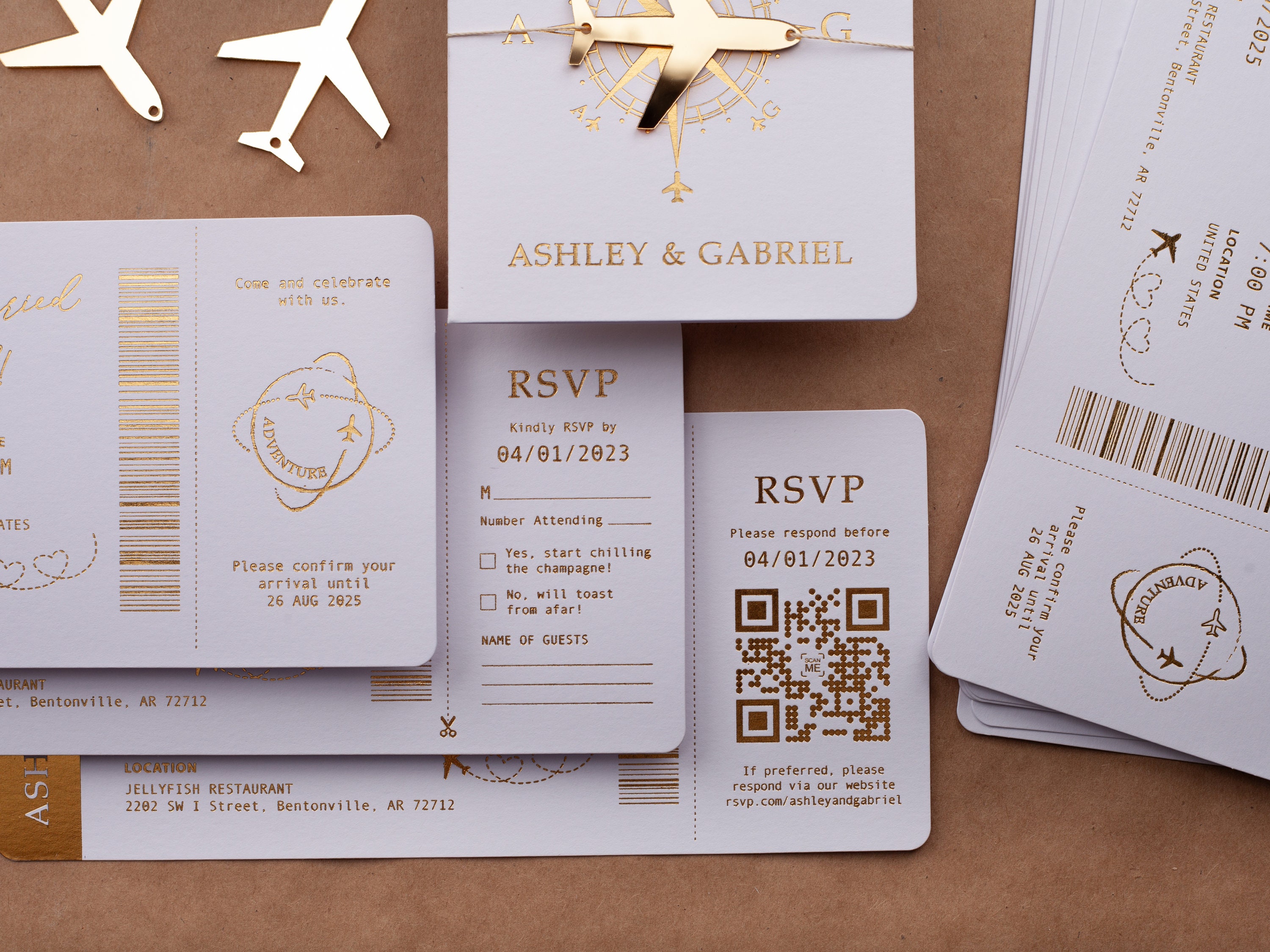 Passport Wedding Invitation, Boarding Pass Invite, White and Gold Foil ...