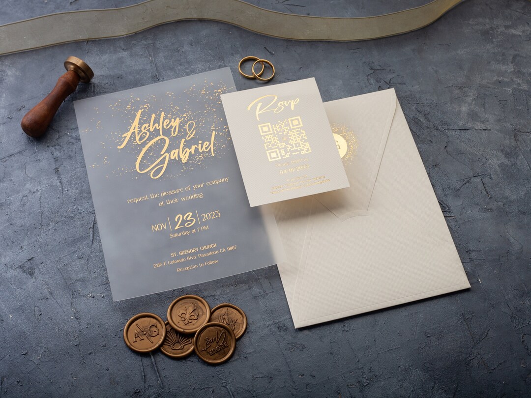 Cream Invitation, Cream Acrylic Invitation, Gold Foil Printed Acrylic ...