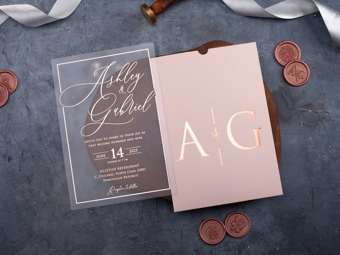 Acrylic Wedding Invitation in Pink & Rose Gold, Personalized Invite ...