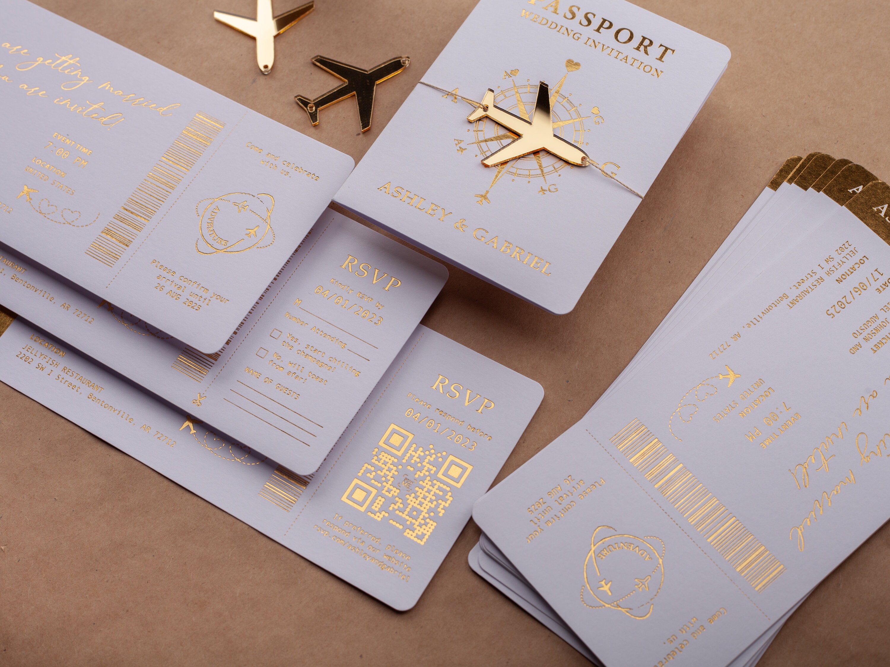 Passport Wedding Invitation, Boarding Pass Invite, White and Gold Foil ...