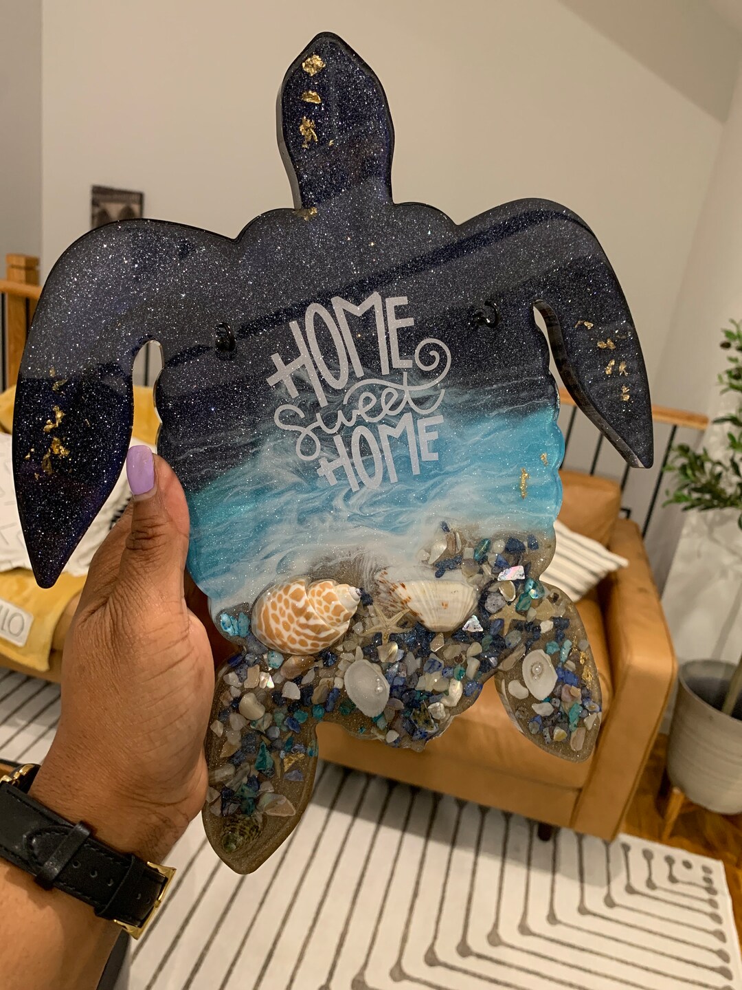 Beach Art Resin Turtle Key Holder, Wall Decor, Gift for New Home Owners ...