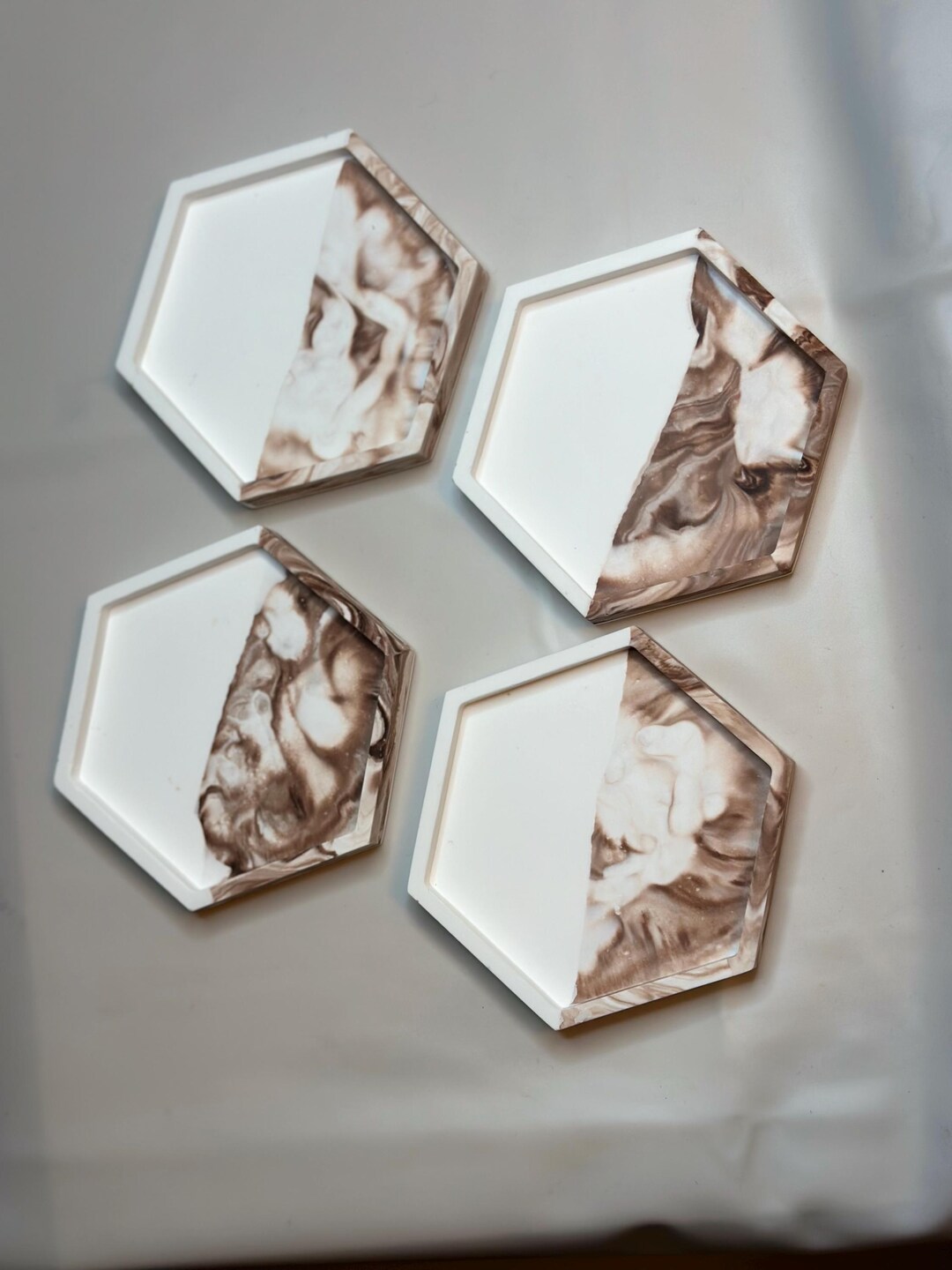Coffee and White Marble Split Design Stone Coasters - Etsy