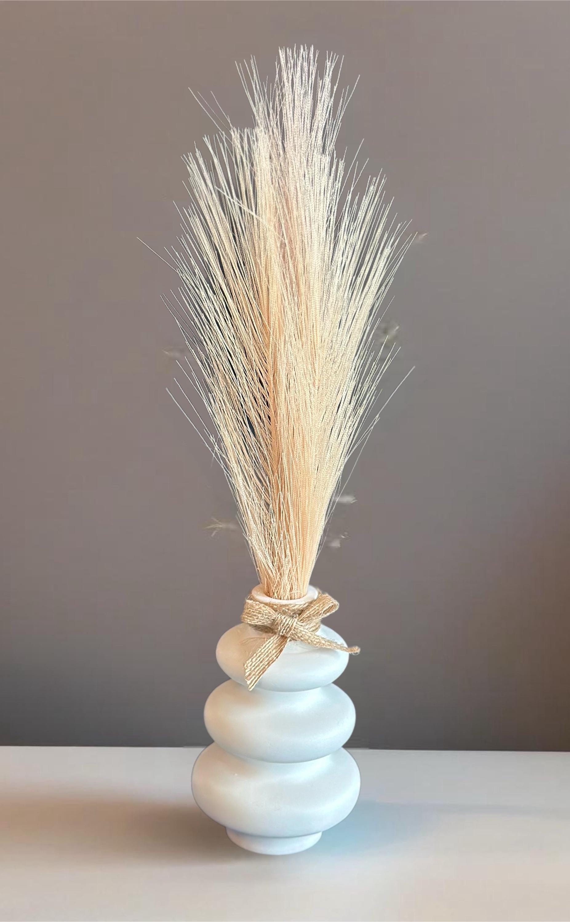 White Wavy Vase With Faux Pampas Grass Bouquet Boho Home Decor - Etsy