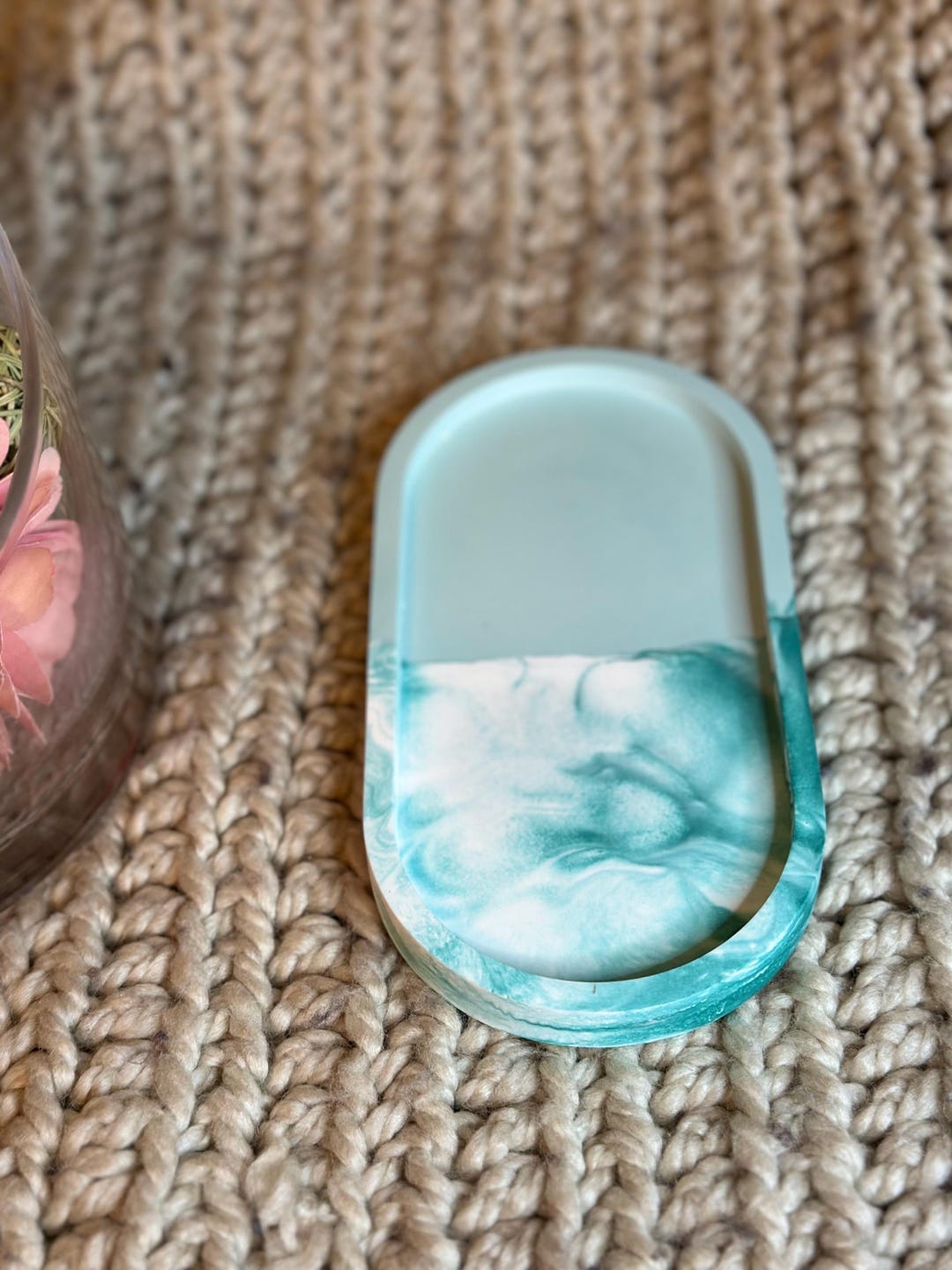 Marbled Teal Dual Oval Stone Tray | Trinket Tray | Bathroom Tray | Keys ...
