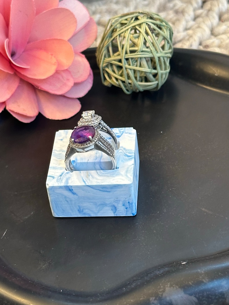 Blue and White Marble Ring Holder Small Concrete Ring Holder Vanity ...