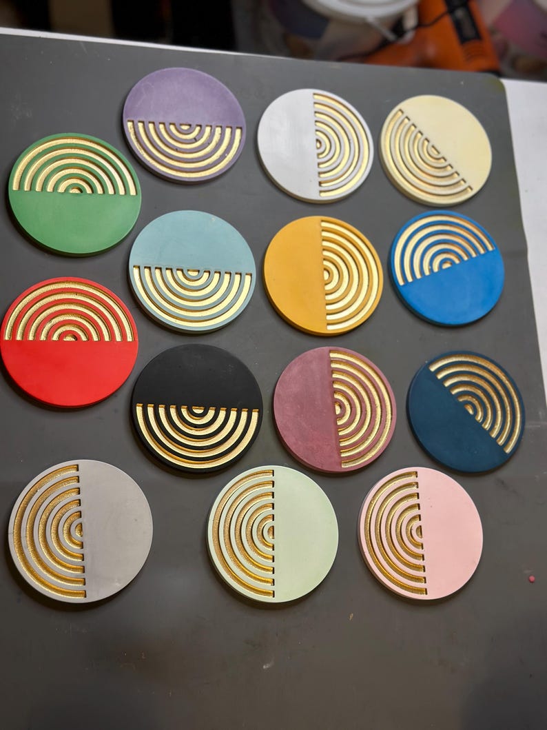 Colorful Stone and Gold Coasters Rainbow Coasters Round Coasters ...