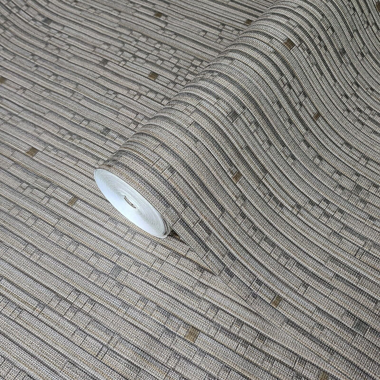 Striped Wallpaper Gray Gold Tan Textured Vertical Faux Bamboo ...