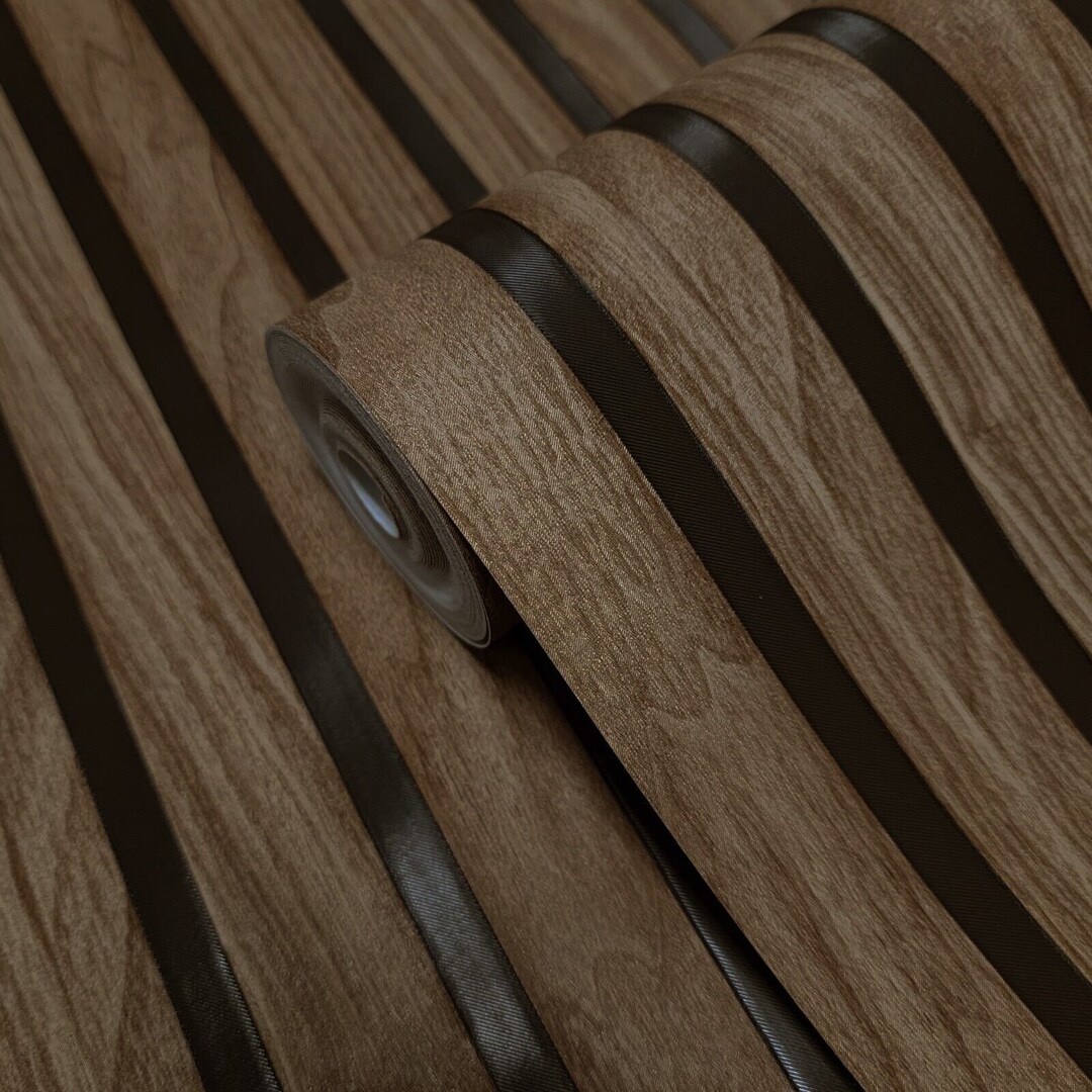 Vinyl Oak Brown Slat Wooden Planks Look Faux Wood Textured Modern ...