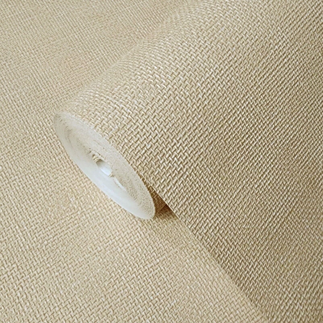 Modern Sand Beige Faux Woven Sack Fabric Textured Plain Contemporary ...