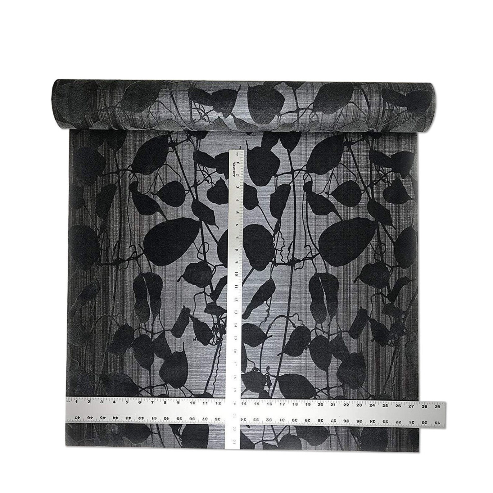 Flocked Wallpaper Black Gray Metallic Textured Flocking Leaves - Etsy