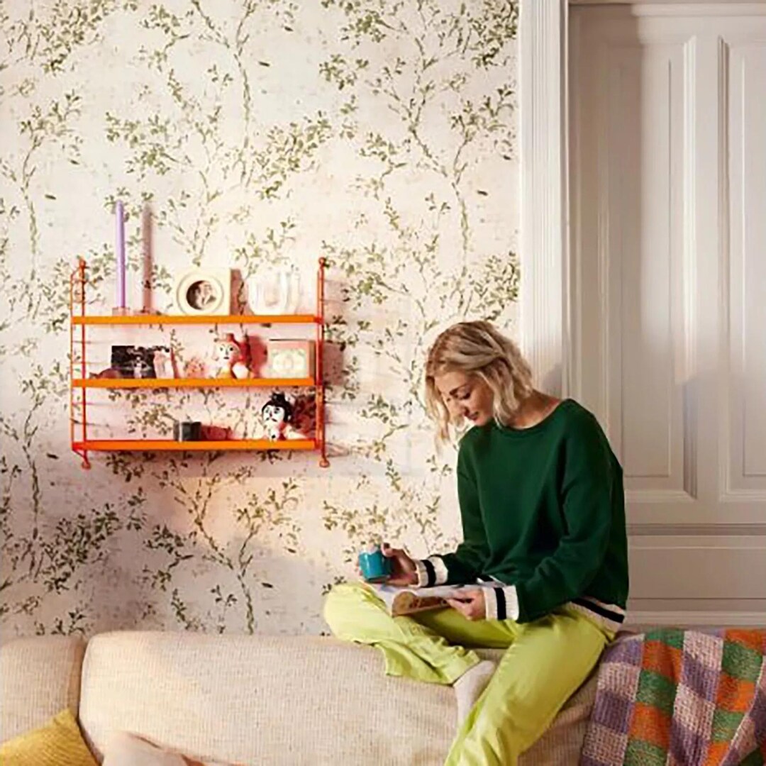 Distressed Faux Fabric Textured off White Cream Green Tree Branches ...
