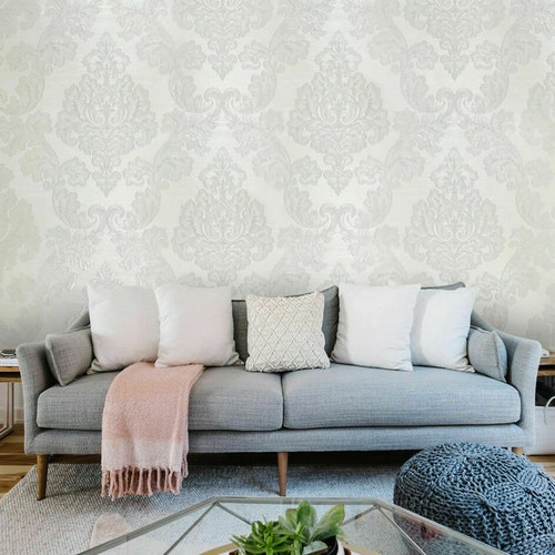 Embossed Wallpaper White Textured Large Victorian Traditional - Etsy