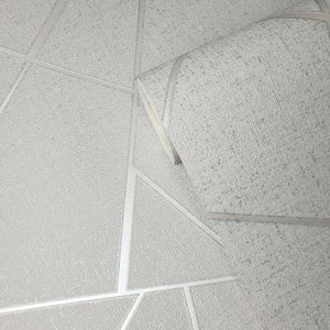 Contemporary Wallpaper White Silver Metallic Geometric Fractal ...