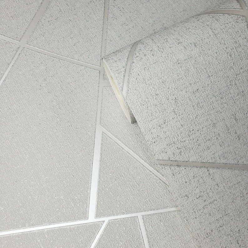 Contemporary Wallpaper White Silver Metallic Geometric - Etsy