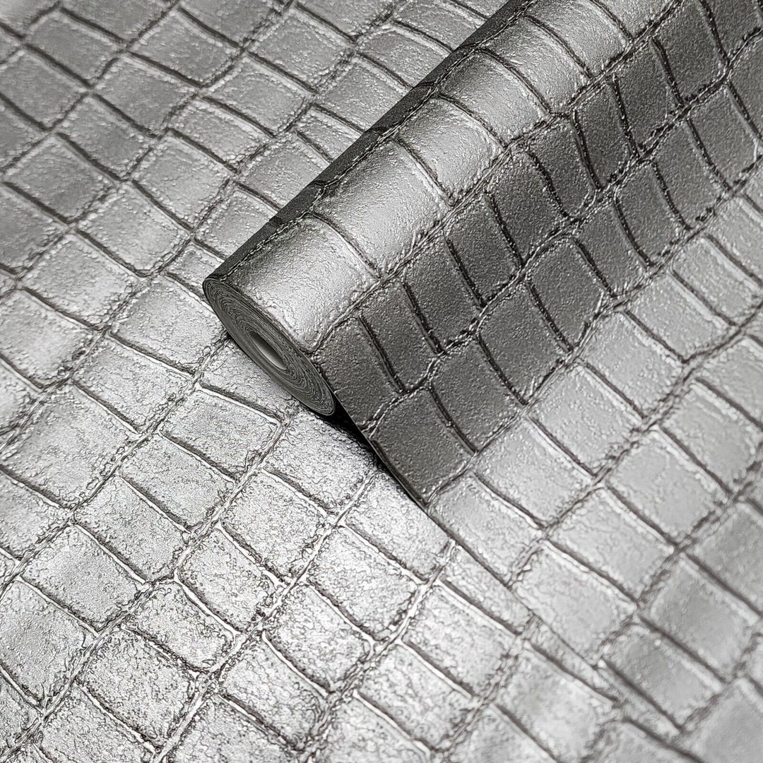 Crocodile Faux Skin Gray Silver Metallic Alligator Leather Textured ...