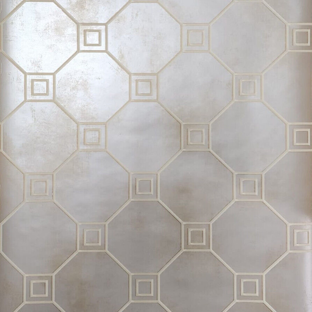Rusted Steel Metallic Beige Octagon Lines Trellis Geometric Modern ...