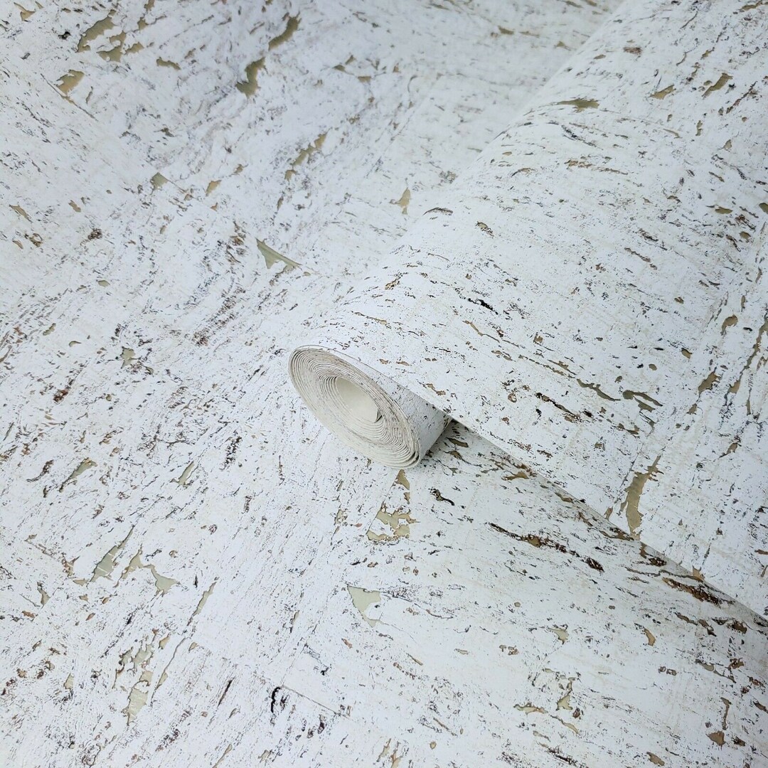 Real Natural Cork Wallpaper Wall Coverings White Gold Metallic Nature ...