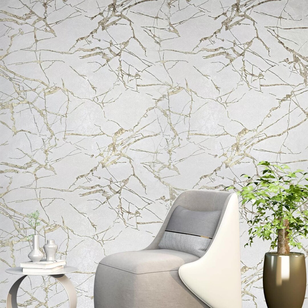 Ivory off White Cream Brass Gold Metallic Faux Marble Plaster Textured ...