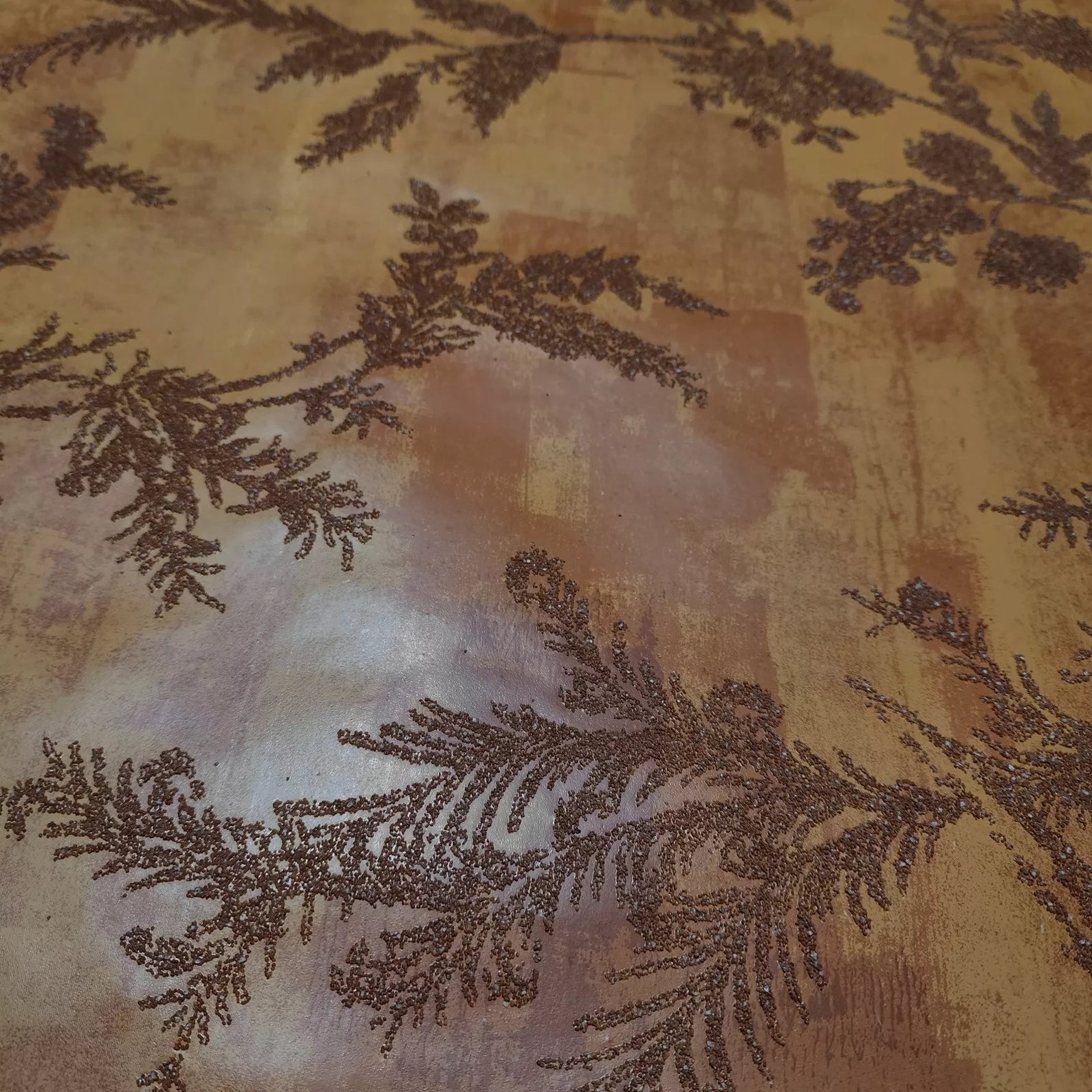 Ginger Rust Orange Vintage Tapestry Floral Textured Embossed Surface ...