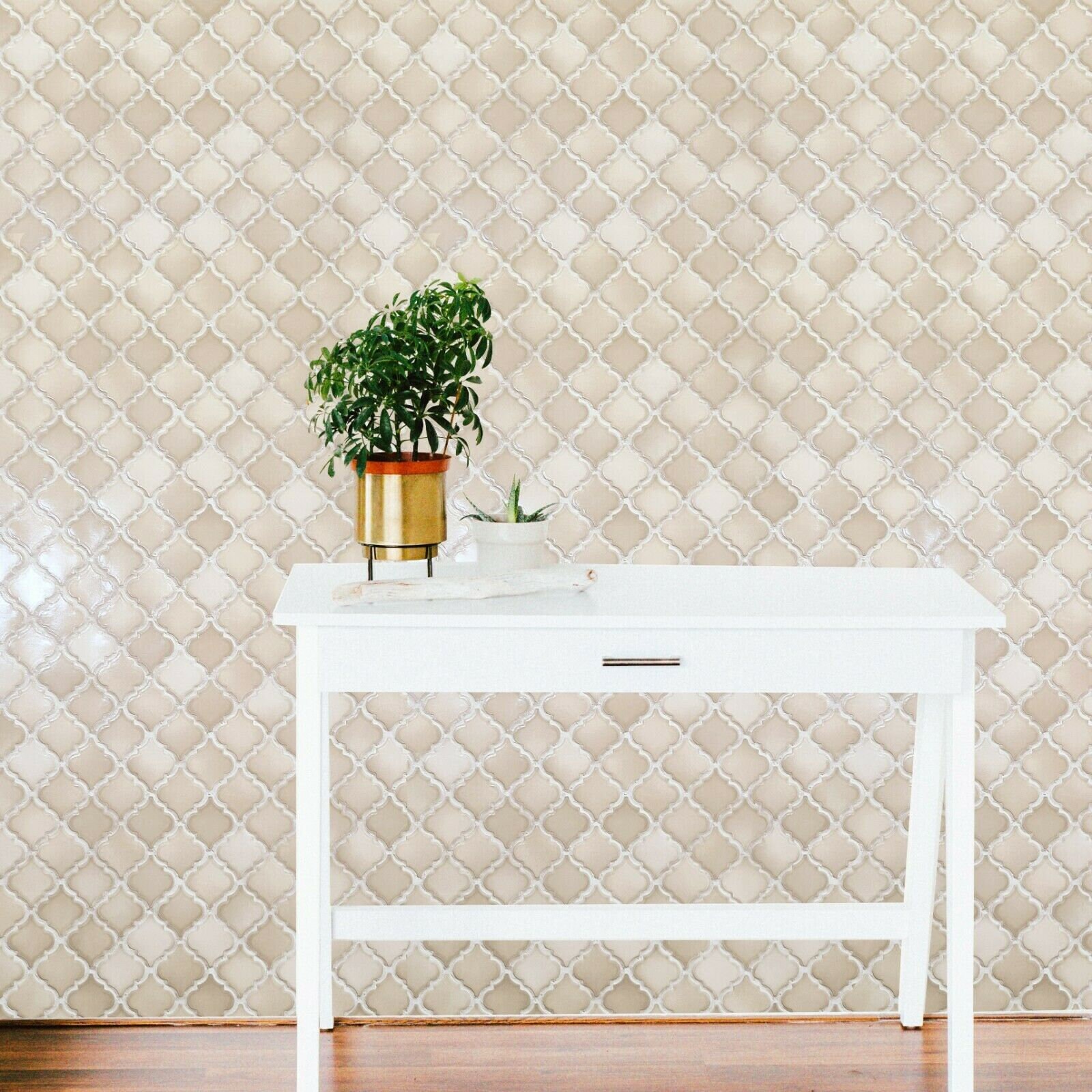 Modern Peach Cream Moroccan Trellis White Seams Faux Tiles - Etsy