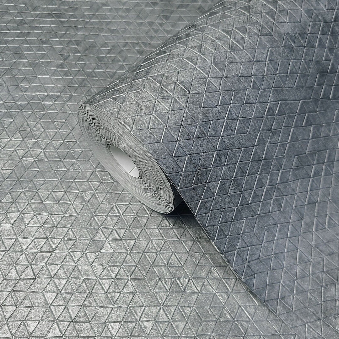 Dark Gray Gunmetal Silver Metallic Square Triangle Tiles Line Textured ...