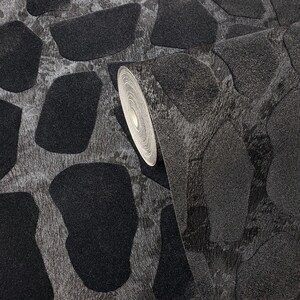 Wallpaper Charcoal Black Metallic Textured Flocking Animal Giraffe Velvet Flock - Etsy