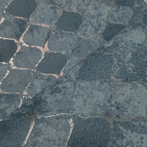 Pilak Matte Blue Gold Metallic Ogee Diamond Trellis Distressed Pattern ...