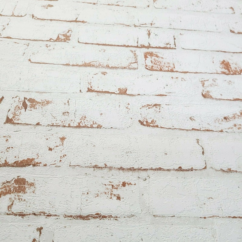 Textured 3D Distressed White Red Modern Faux Brick Plaster Vinyl ...