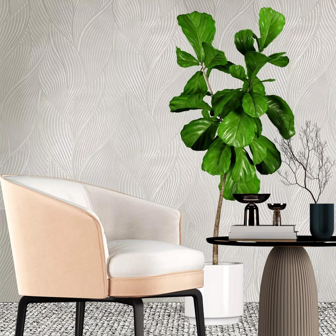 Champagne Shimmer Beige Faux Fabric Wave Lines Textured Modern ...
