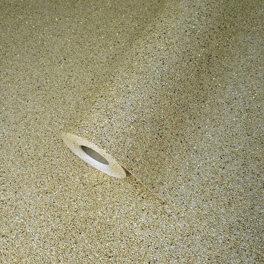 Yellow Gold Sparkles Chip Stone Natural Real Mica Wallpaper Rolls Plain ...