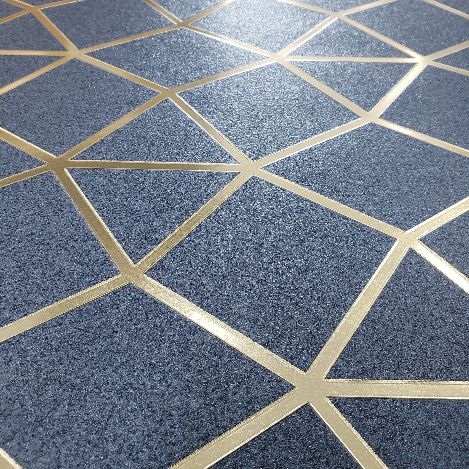 Geometric Trellis Triangles Lines Wallpaper Navy Blue Gold - Etsy