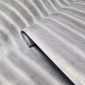 Reflective Translucent Ombre Striped Silver Foil Metallic Wallpaper ...