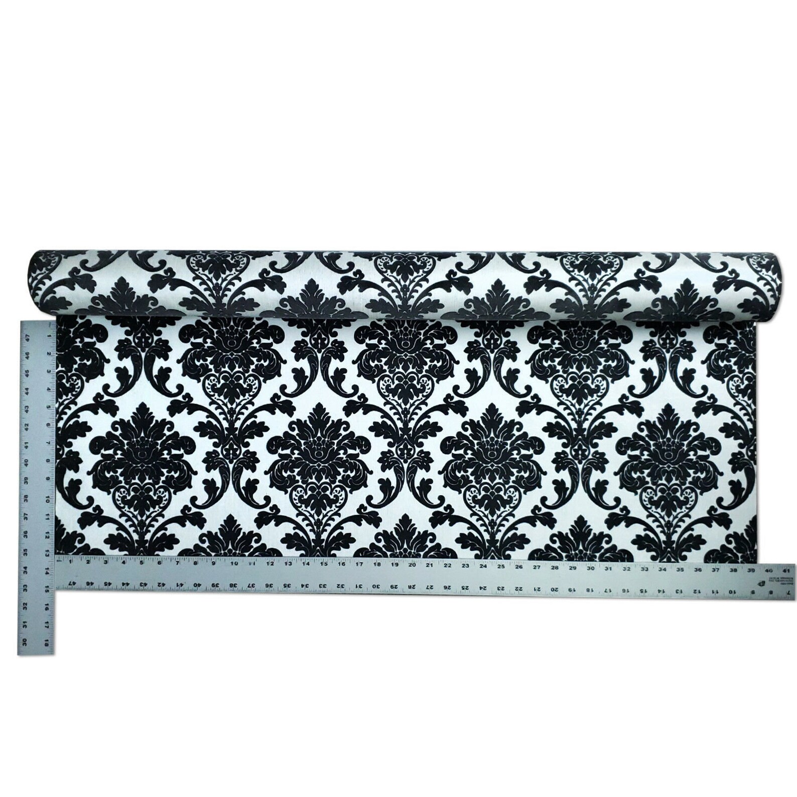 Wallpaper Flocking Black White Silver Metallic Flocked Vintage Velvet ...