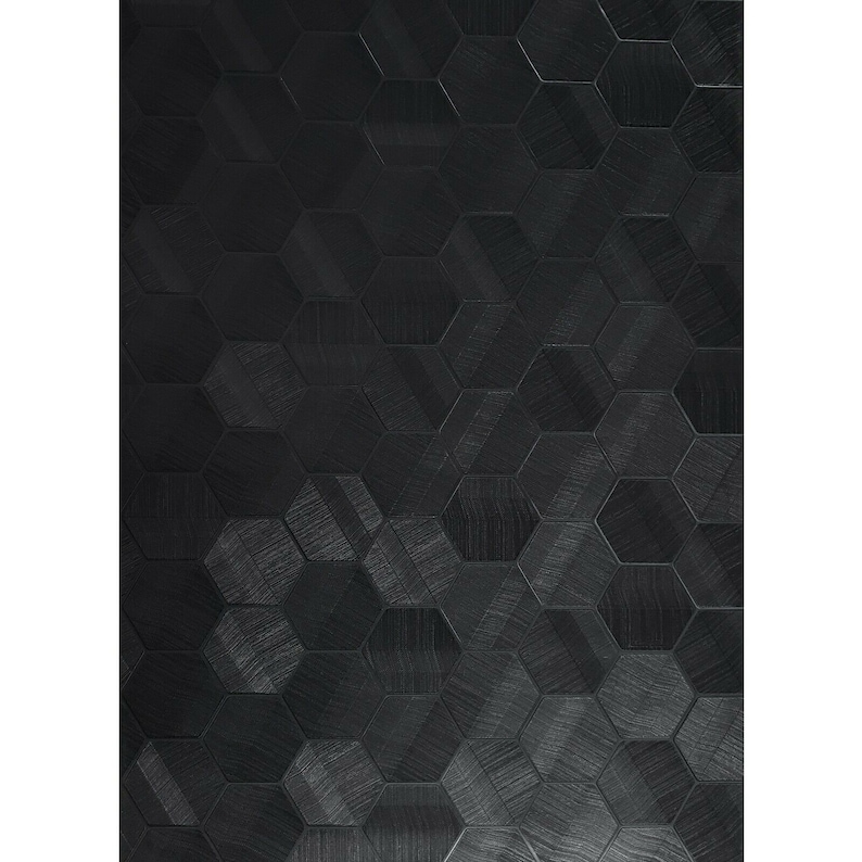Contemporary Modern Italian Hexagon Feature Black Textured Faux Sisal ...
