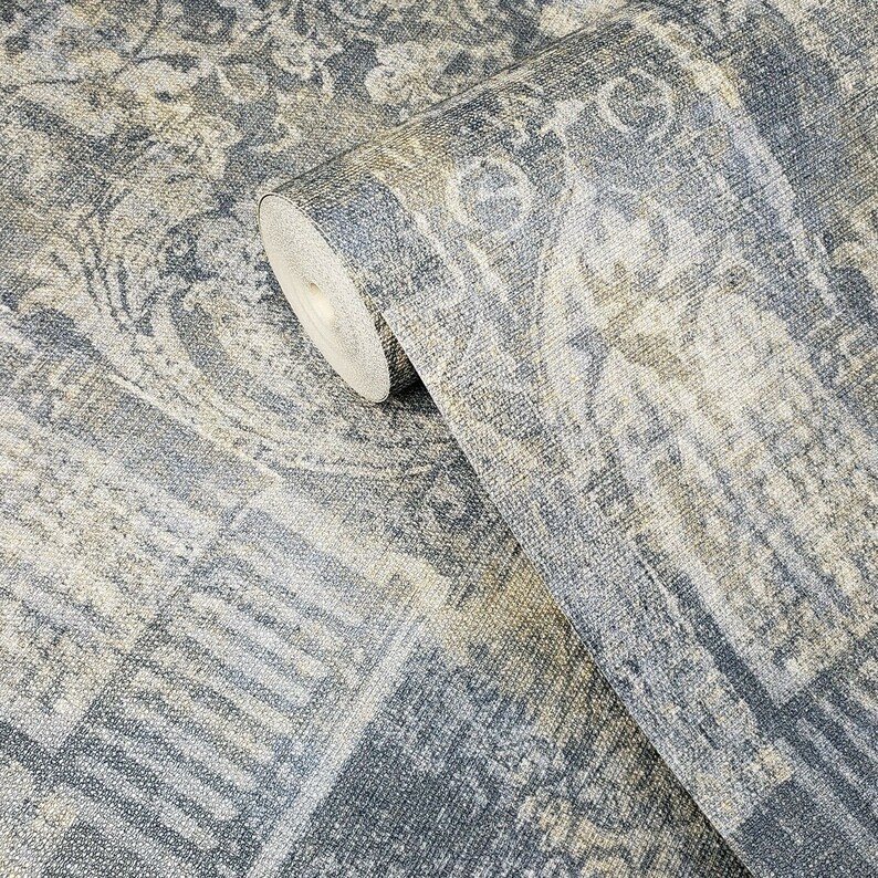 Wallpaper Rustic Blue Faux Vintage Old Rug Carpet Textured - Etsy