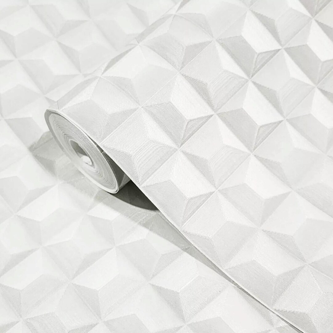 Geo White Illusion Dimensional Square Textured Geometric Modern ...