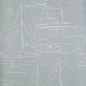Baby Blue Nautical Blueprint Sailing Boat Coastal Marine Drawings ...