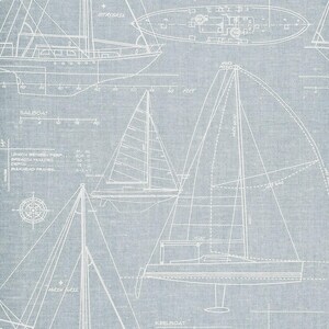 Baby Blue Nautical Blueprint Sailing Boat Coastal Marine Drawings ...