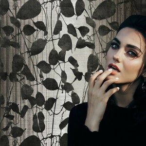 Flocked Wallpaper Black Gray Metallic Textured Flocking Leaves Velvet ...