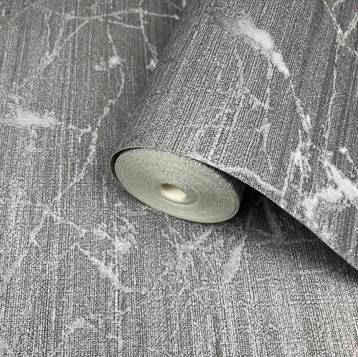 Wallpaper Charcoal Gray Metallic Textured Plain Faux Industrial Metal ...